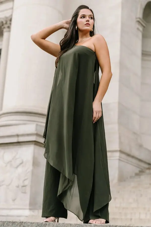 COCOLOVE Penthouse One Shoulder Jumpsuit - Olive