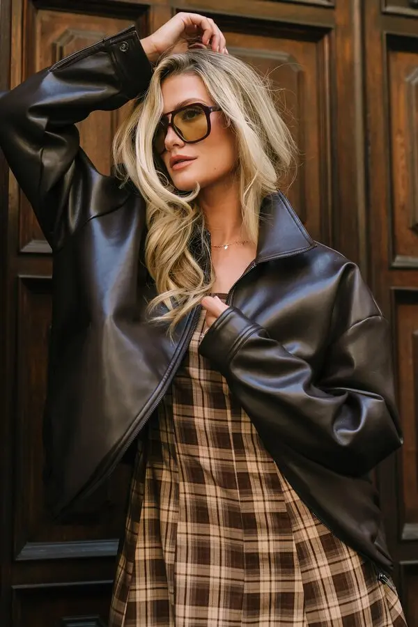 TEA N ROSE Faux Leather Bomber Jacket