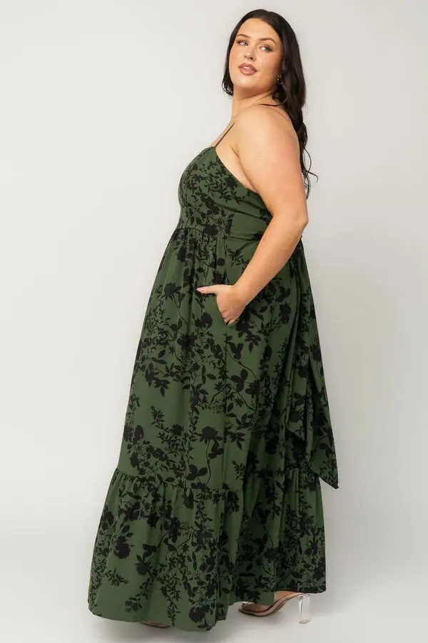 SUGAR LIPS Rowan Floral Print Chiffon Maxi Dress - Deep Olive