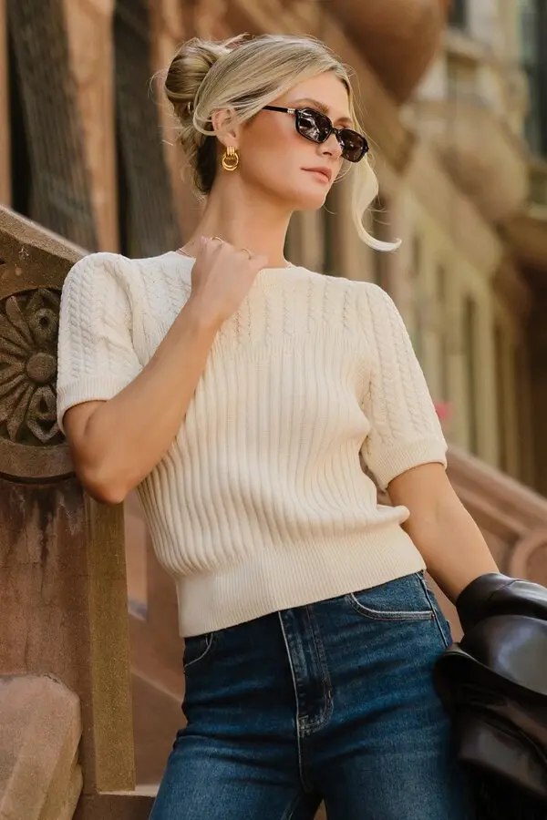 GILLI Linden Sweater Top - Ivory