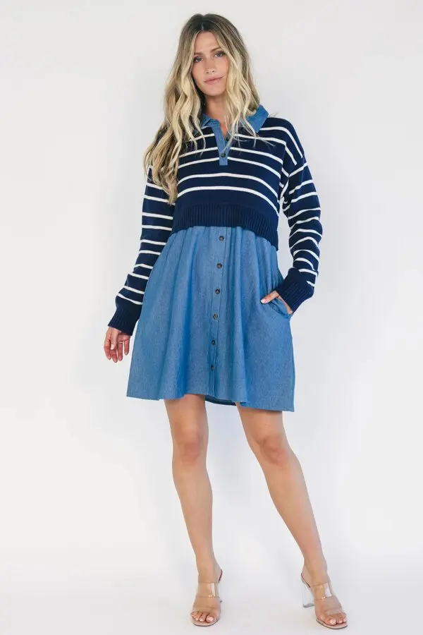 IN FEBRUARY Nicole Striped Sweater Dress