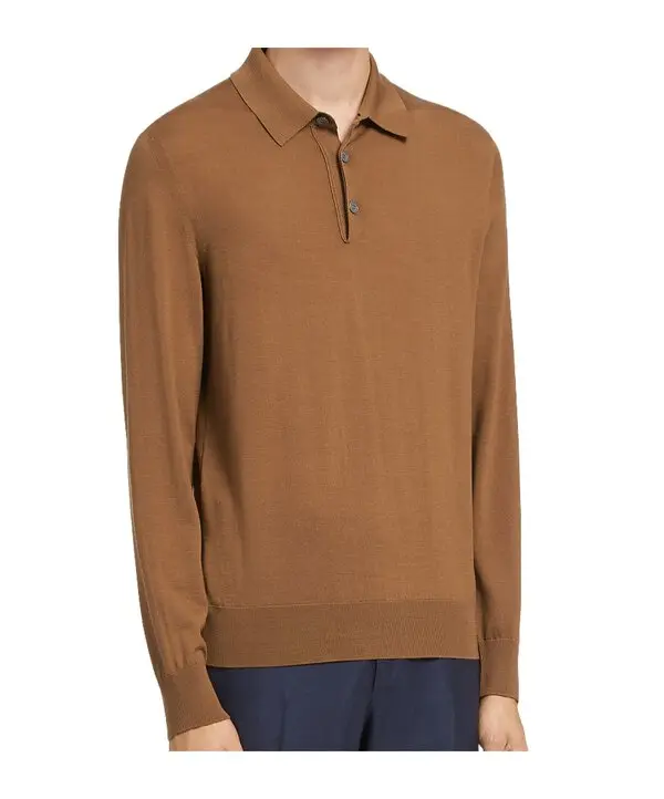 Zegna Logo Long-sleeved Polo Shirt - Brown