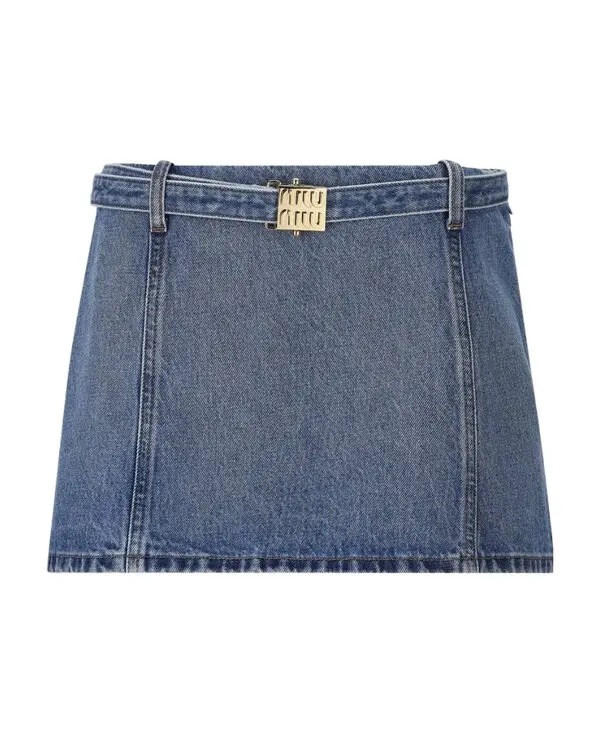 Miu Miu Logo Plaque Denim Mini Skirt