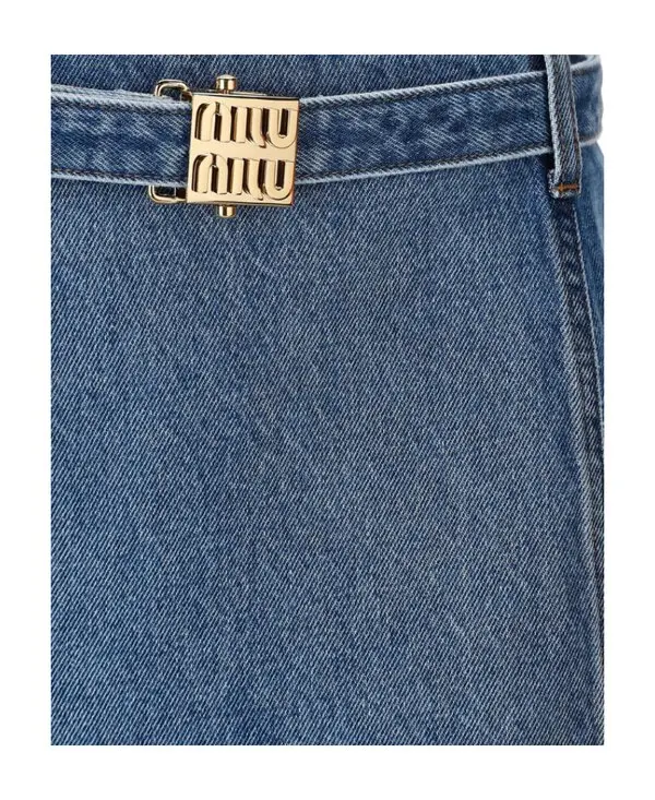 Miu Miu Logo Plaque Denim Mini Skirt