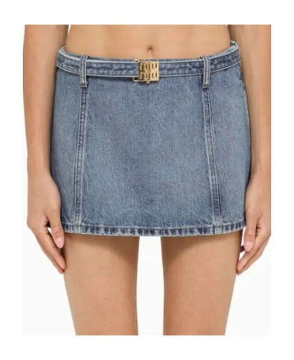 Miu Miu Logo Plaque Denim Mini Skirt