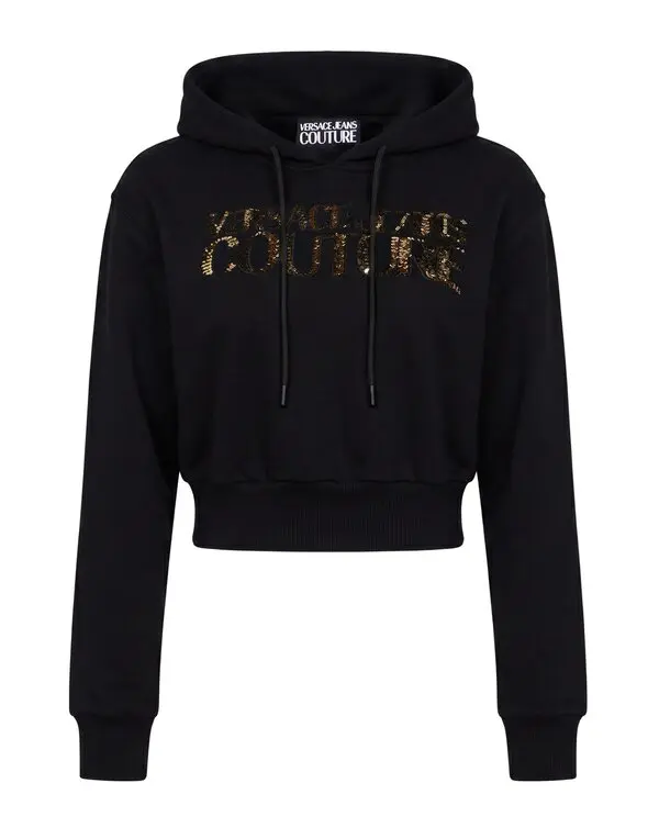 Versace Cropped Sequin Embellished Logo Hoodie