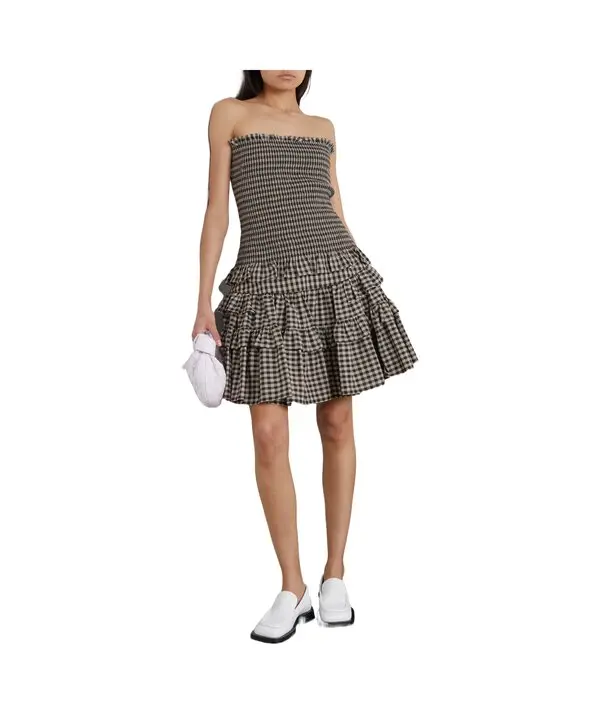 MOLLY GODDARD Tiered Ruffled Gingham Cotton-poplin Mini Skirt