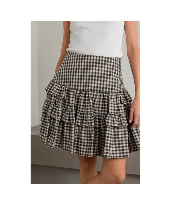 MOLLY GODDARD Tiered Ruffled Gingham Cotton-poplin Mini Skirt