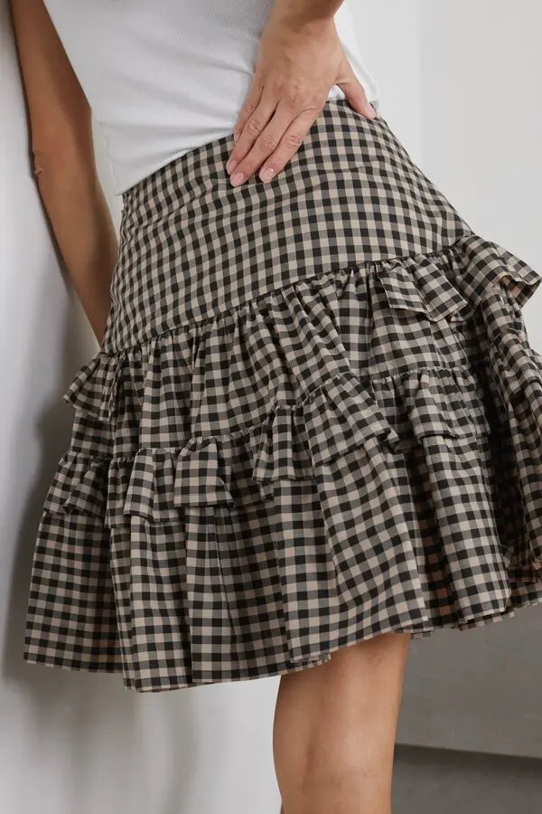 MOLLY GODDARD Tiered Ruffled Gingham Cotton-poplin Mini Skirt