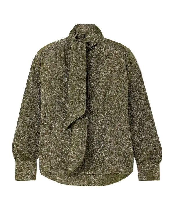 PETAR PETROV Treasure Pussy-bow Silk-blend Lamé Shirt