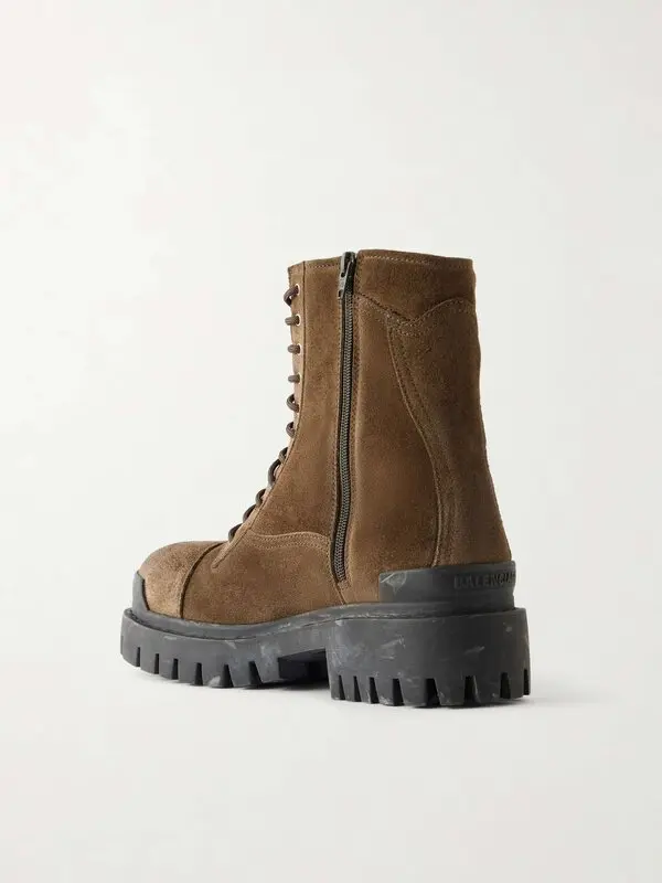 Balenciaga Combat Strike Waxed Suede Lace-up Boots