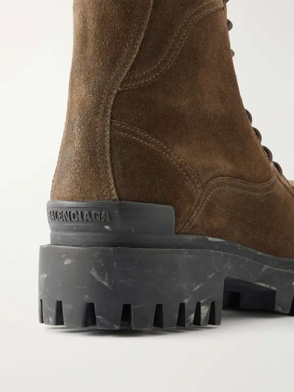 Balenciaga Combat Strike Waxed Suede Lace-up Boots