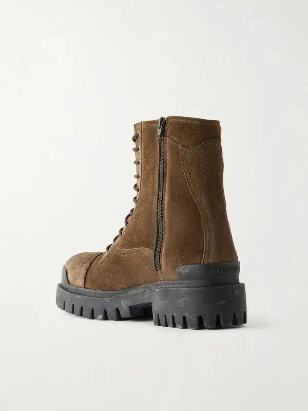 Balenciaga Combat Strike Waxed Suede Lace-up Boots - Green