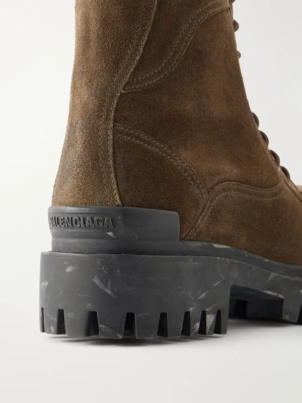 Balenciaga Combat Strike Waxed Suede Lace-up Boots - Green