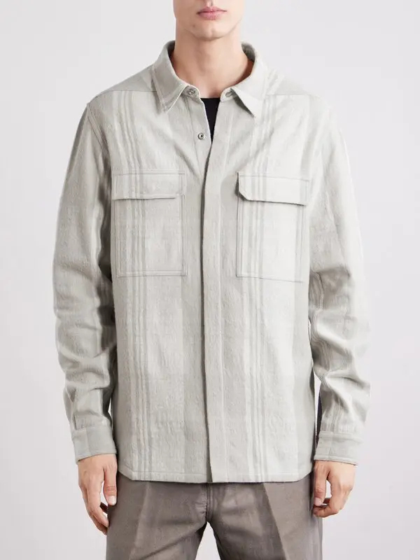 Rick Owens Striped Cotton And Wool-blend Flannel Overshirt - White