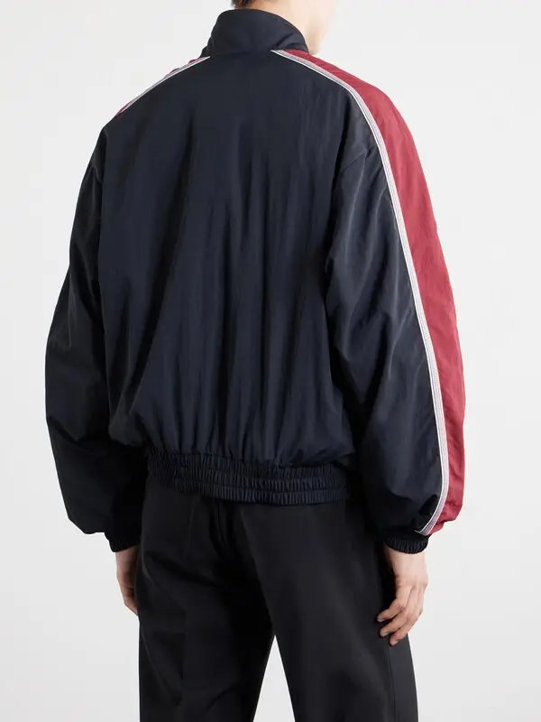 Versace Logo Embroidered Shell Jacket With Greca Motif