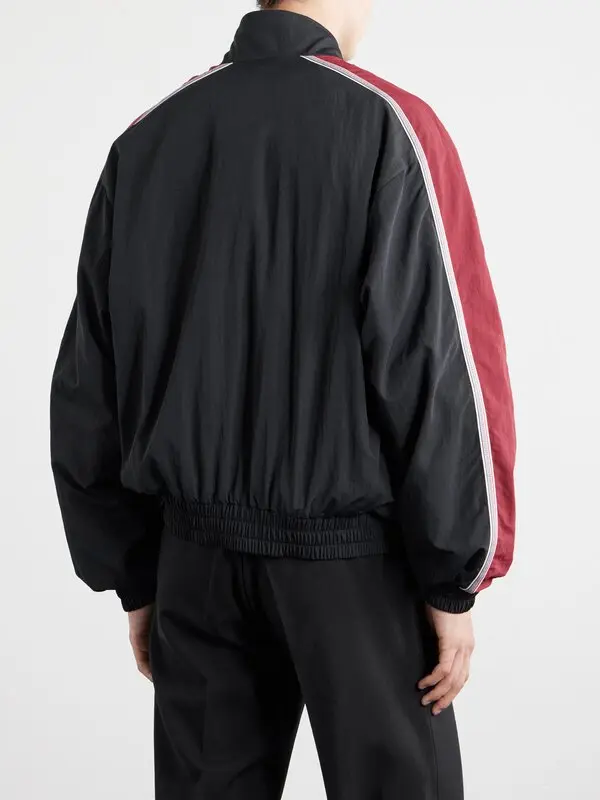 Versace Logo Embroidered Shell Jacket With Greca Motif