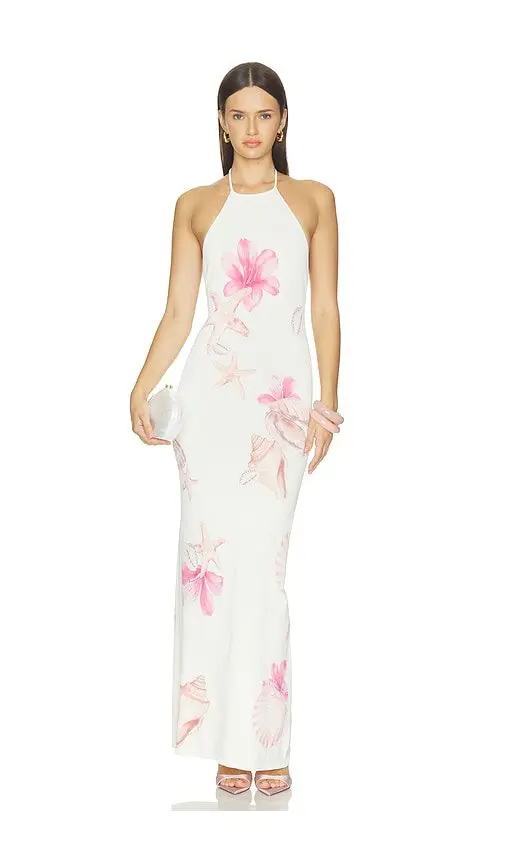 LOVERS AND FRIENDS Theia Floral Print Halter Maxi Dress In Ivory - Ivory Multi