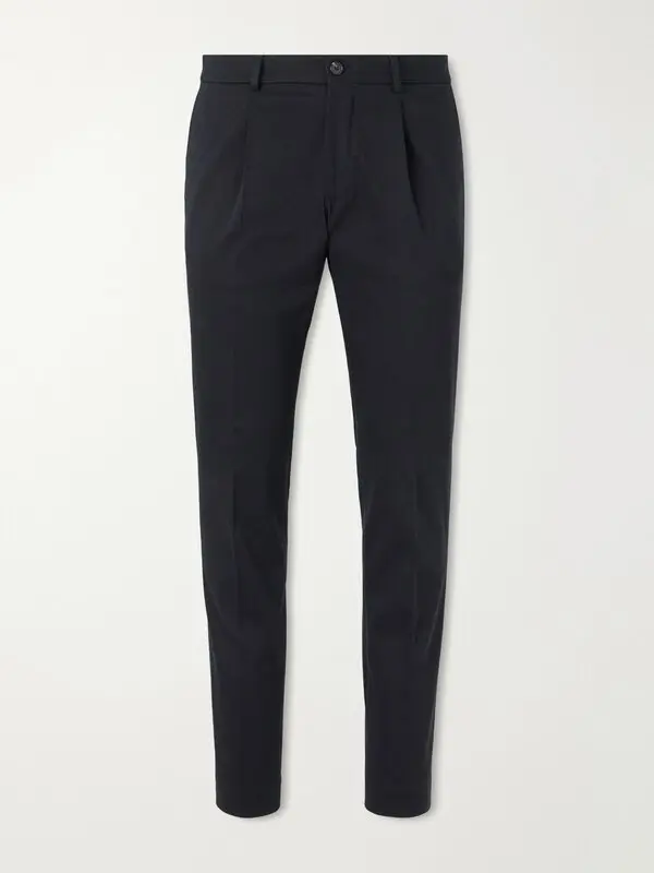 SLOWEAR Tapered Pleated Cotton-blend Gabardine Suit Trousers