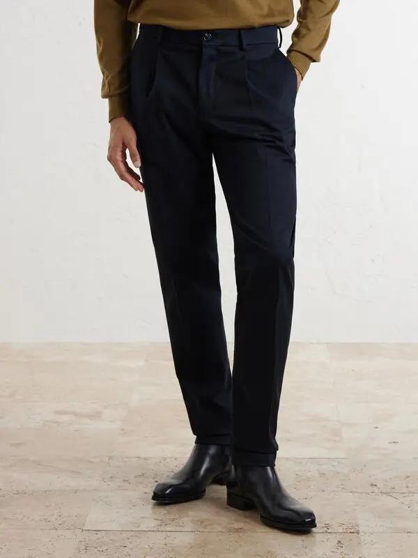 SLOWEAR Tapered Pleated Cotton-blend Gabardine Suit Trousers