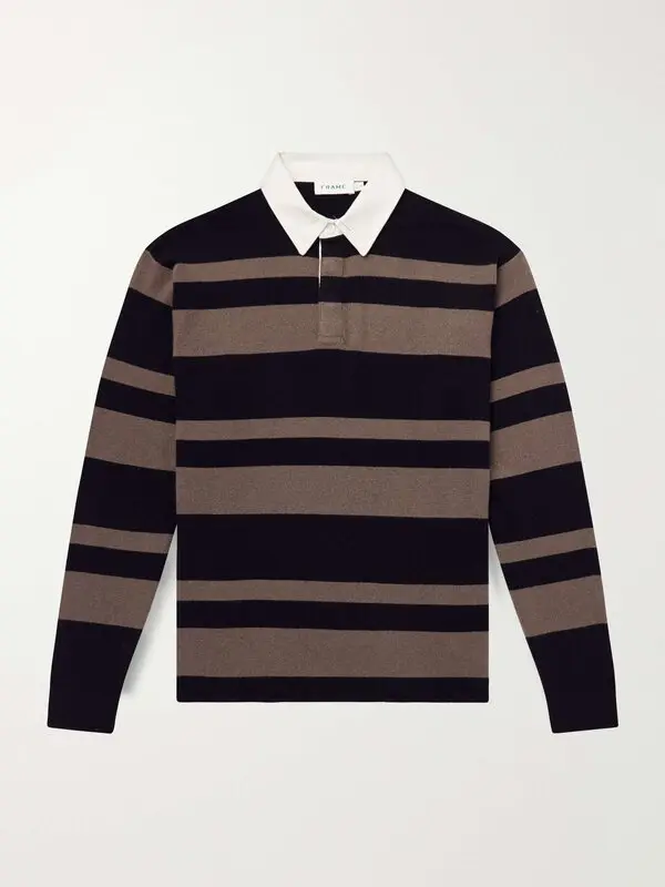 FRAME Striped Wool And Cashmere-blend Polo Shirt