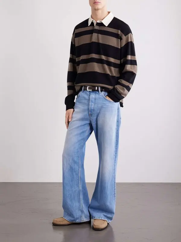 FRAME Striped Wool And Cashmere-blend Polo Shirt