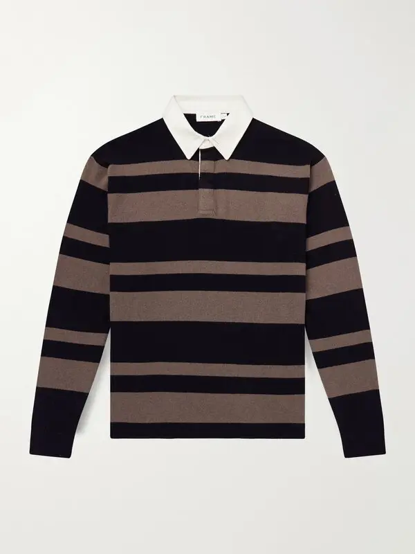 FRAME Striped Wool And Cashmere-blend Polo Shirt - Black