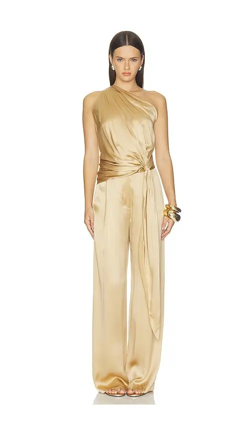 THE SEI Asymmetrical Drape Top With Tail In Brown