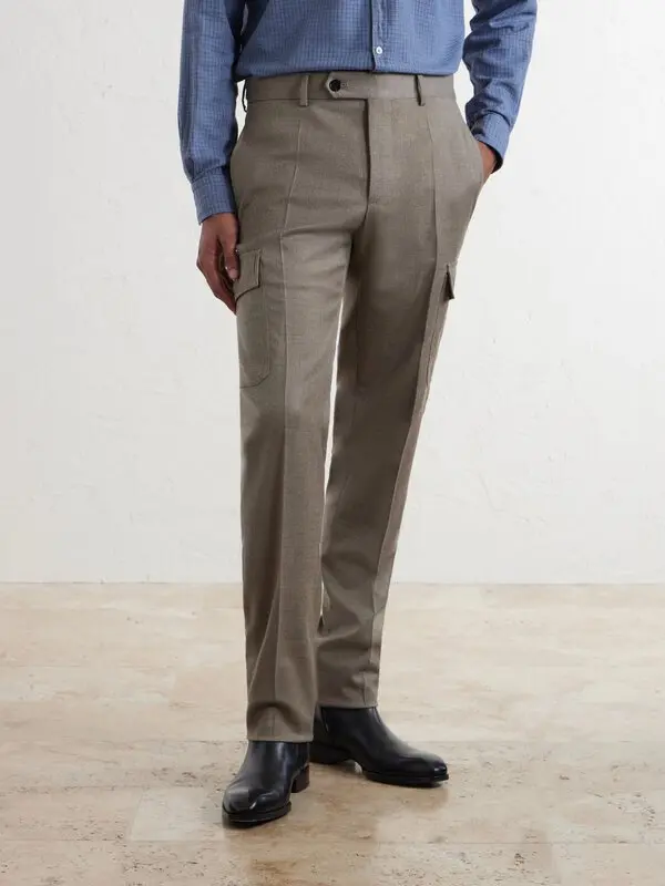 SLOWEAR Tapered Wool-blend Flannel Cargo Trousers