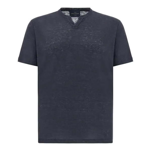 Paul & Shark Pure Linen Jersey Open Collar T-shirt - Dama Blue