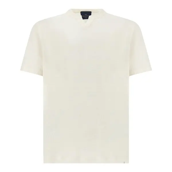 Paul & Shark Pure Linen Jersey Open Collar T-shirt - Cloud Dancer