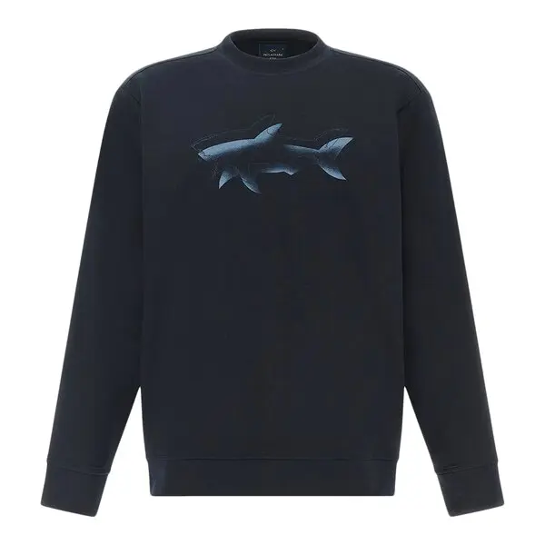 Paul & Shark Sweatshirt In Active Fleece Cotton With Shark Print - Dama Blue