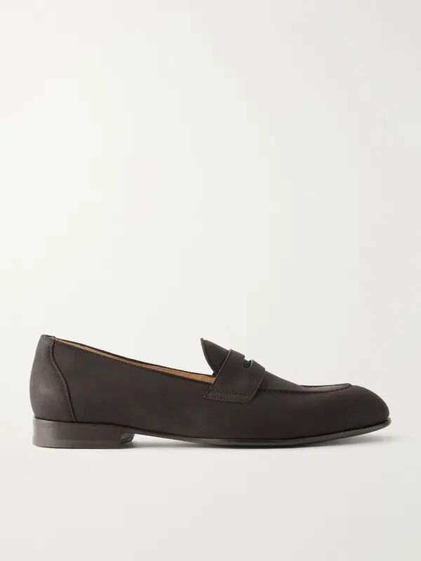 Brioni Nubuck Penny Loafers - Brown