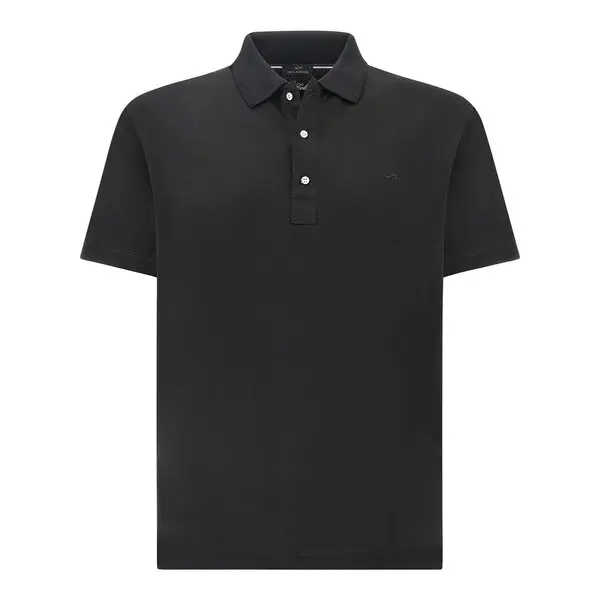 Paul & Shark Double Mercerised Cotton Jersey Polo Shirt With Shark Fin Embroidery - Black
