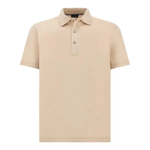 Paul & Shark Double Mercerised Cotton Jersey Polo Shirt With Shark Fin Embroidery - Beige