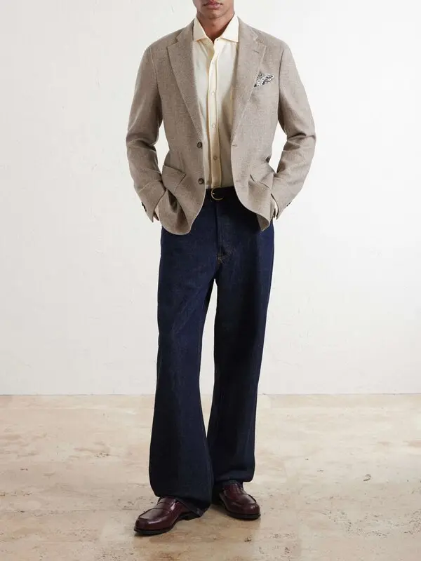 SLOWEAR Cotton, Wool And Cashmere- Blend Jacquard Blazer - Beige