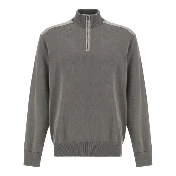 Paul & Shark Half-zip Sweater In Fresco Cotton With Linen Details