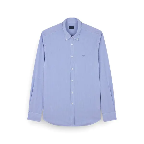 Paul & Shark Cotton Poplin Shirt With Shark Embroidery - Rows White Light Blu