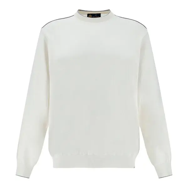 Paul & Shark Silk And Cotton Crewneck Sweater With Aqualeather Suede Details - White