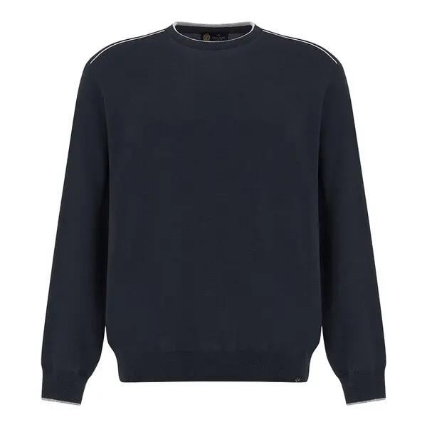 Paul & Shark Silk And Cotton Crewneck Sweater With Aqualeather Suede Details - Dama Blue