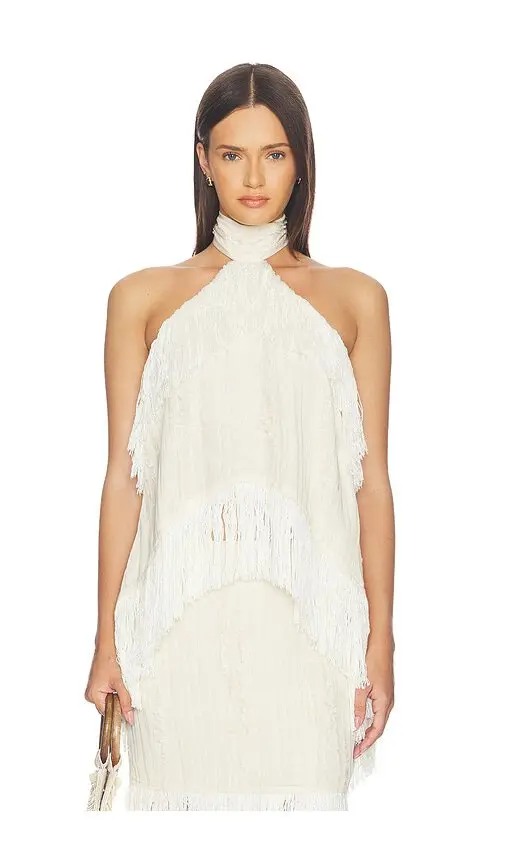 YELLOW THE LABEL Jones Fringe Top In White - Ivory