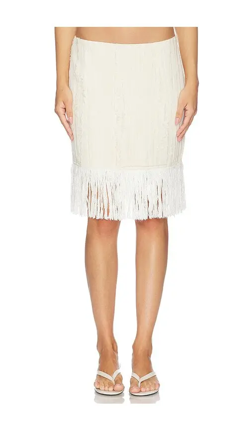 YELLOW THE LABEL Fritz Fringe Skirt In White