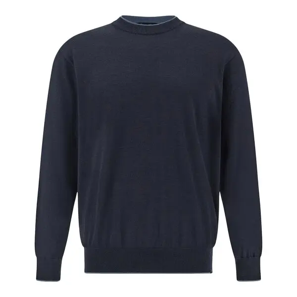 Paul & Shark Wool And Silk Crew-neck Sweater With Bicolor Collar - Dama Blue