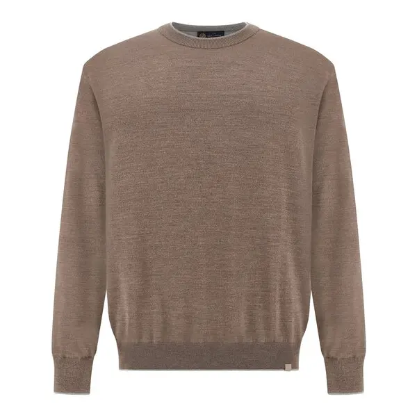 Paul & Shark Wool And Silk Crew-neck Sweater With Bicolor Collar - Hazelnut