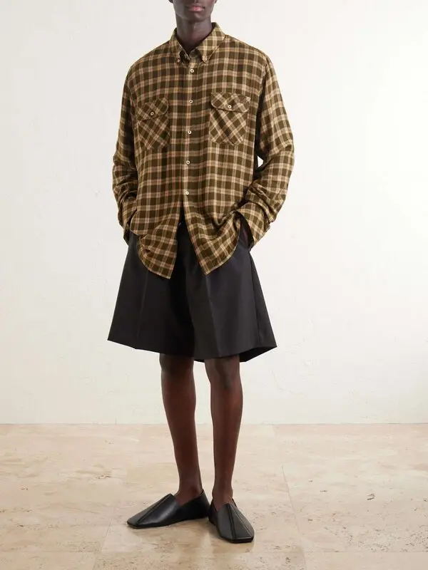 WALES BONNER Canopy Button-down Logo-embroidered Checked Cotton Shirt
