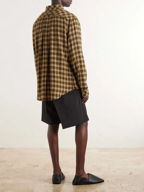 WALES BONNER Canopy Button-down Logo-embroidered Checked Cotton Shirt