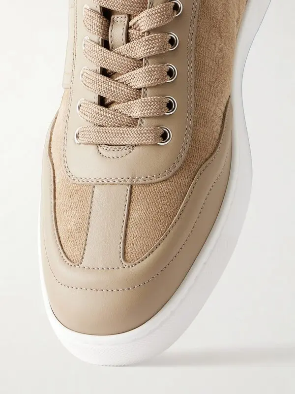 CHRISTIAN LOUBOUTIN Retero Suede And Leather Trimmed Sneakers - Neutrals
