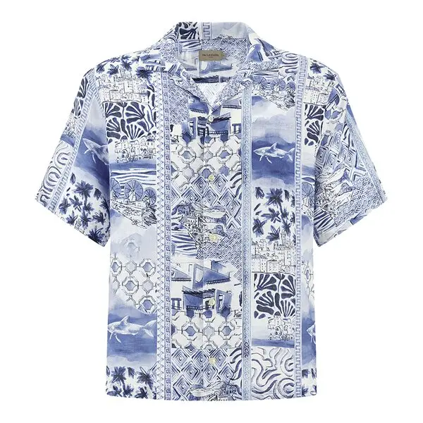 Paul & Shark Linen Shirt With Greece Voyage Print