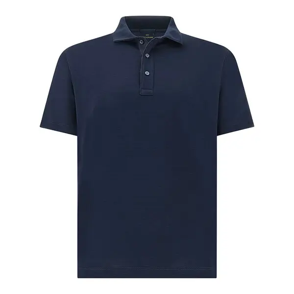 Paul & Shark Polo Shirt In Double Mercerised Cotton Jersey With Linen Details - Dama Blue
