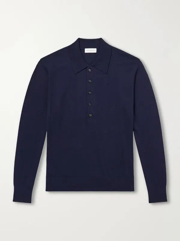 Dries Van Noten Muano Merino Wool Polo Shirt - Blue